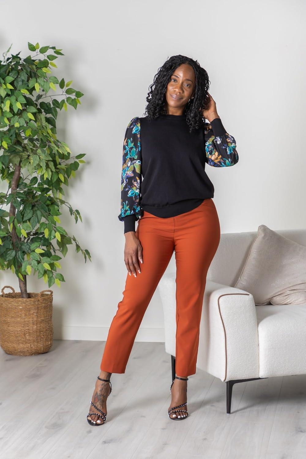 Zac & Rachel Womens Pull-on Ankle Pants with BandCasual Pants(Bombay ...